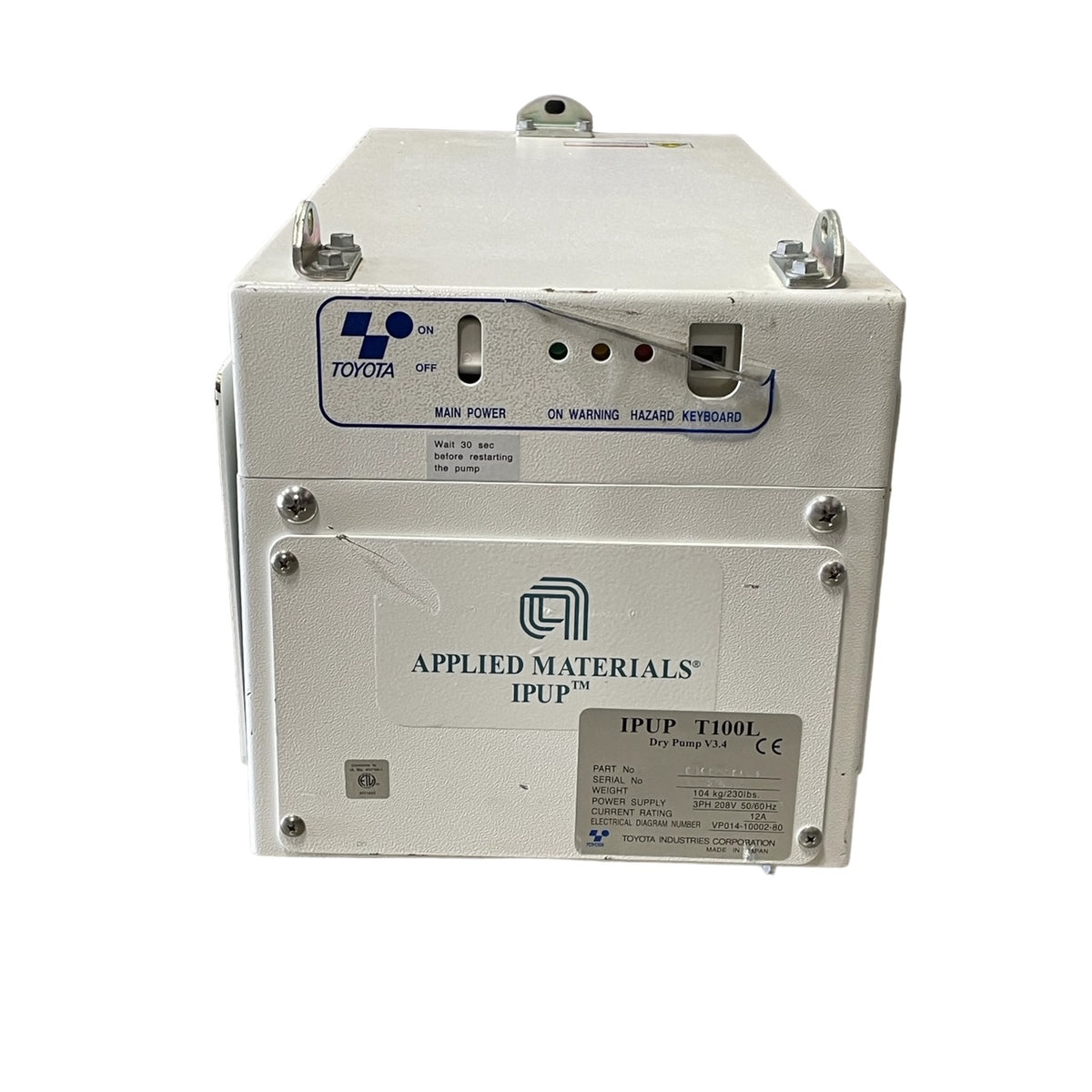 APPLIED MATERIALS 0190-30906 IPUP T100L DRY PUMP TOYOTA INDUSTRIES W/C ...