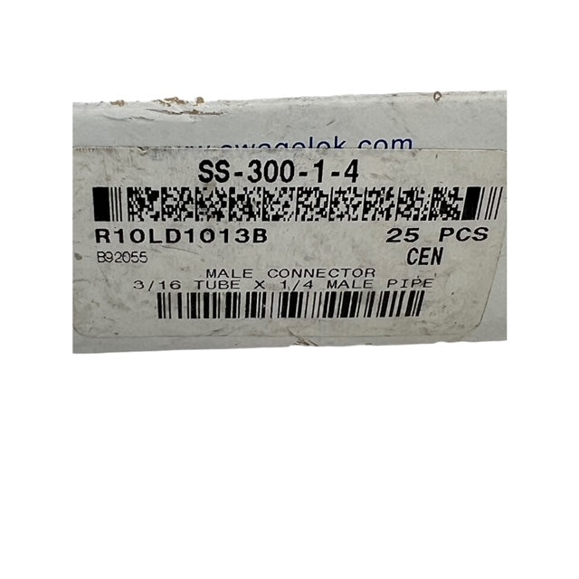 SWAGELOK SS-300-1-4 MALE CONNECTOR 3/16 TUBE X 1/4 MALE PIPE 1 LOT 25 – www.myvisionsurplus.com